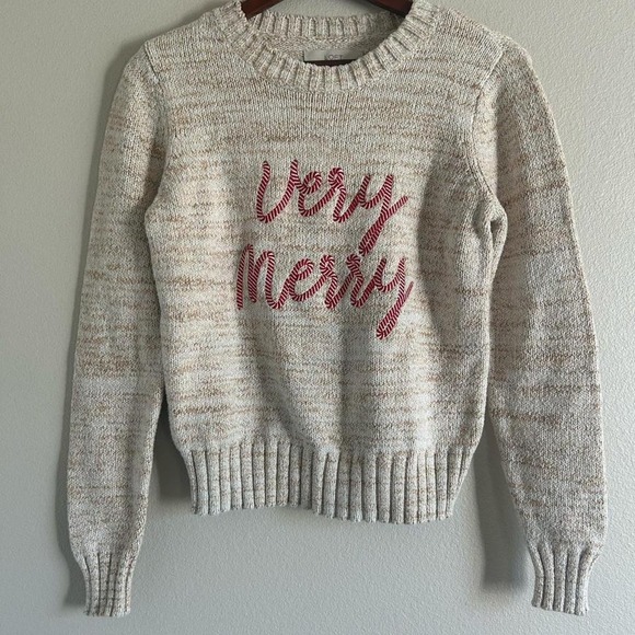 LOFT | Sweaters | Very Merry Loft Cream And Red Vintage Christmas ...